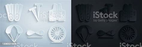 세트 스케이트 보드 트릭 구명 조끼 낙하산 자전거 바퀴 텐트와 고무 오리발 수영 아이콘에 대한 페그 벡터 3차원 형태에 대한 스톡 벡터 아트 및 기타 이미지 Istock