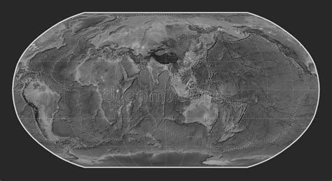 Tectonic Plate Boundaries On The World Grayscale Map 90 Pm Ro Stock Illustration