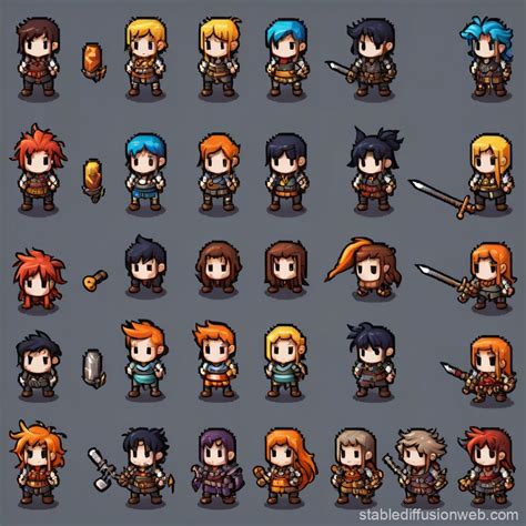 Pixel Art 2D RPG Character Stable Diffusion Online