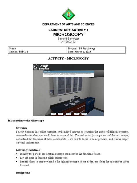 Laboratory Activity 1 Microscopy 2 Pdf Natural Philosophy