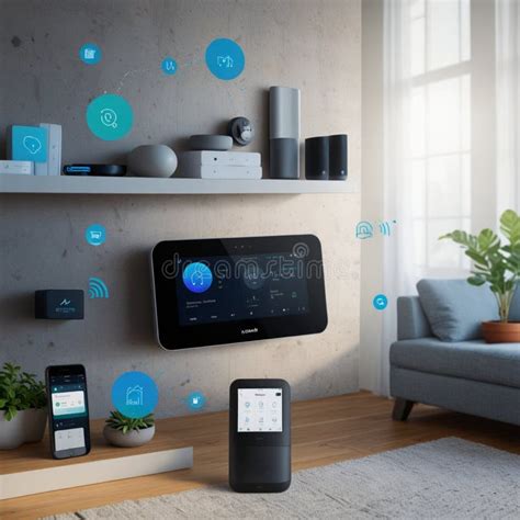 design a smart home hub that integrates seamlessly with various iot devices stock illustration
