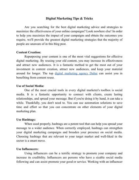 Ppt Digital Marketing Tips And Tricks Powerpoint Presentation Free