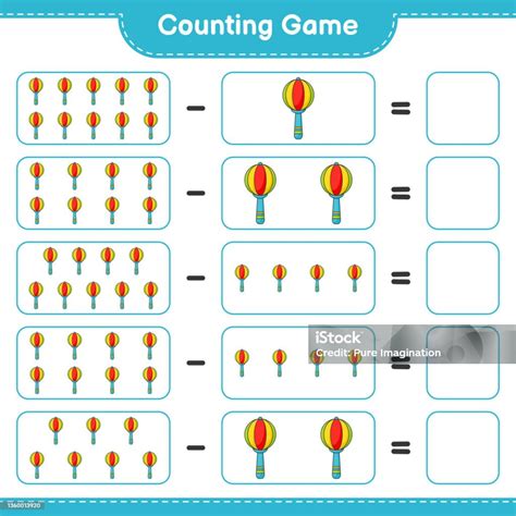 계산 및 일치 아기 딸랑이의 수를 계산하고 올바른 숫자와 일치합니다 교육 어린이 게임 인쇄 워크 시트 벡터 일러스트레이션 0명에 대한 스톡 벡터 아트 및 기타 이미지