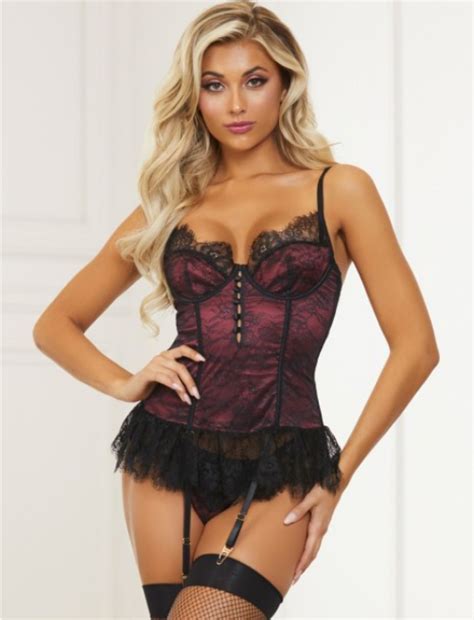 Satin And Eyelash Lace Bustier And G String Set Angels Of Tamworth