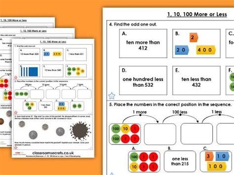 Year 3 1 10 100 More Or Less Autumn Block 1 Maths Homework Extension Teaching Resources