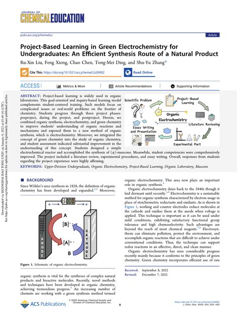 Pdf Project Based Learning In Green Electrochemistry For Undergraduates An Efficient