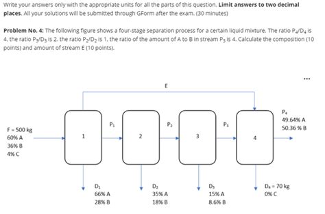 Solved The Following Figure Shows A Four Stage Separation Chegg