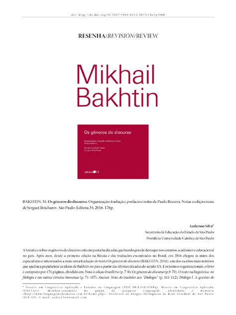 Vista Do Bakhtin M Os Gêneros Do Discurso Organização Tradução Posfácio E Notas De Paulo