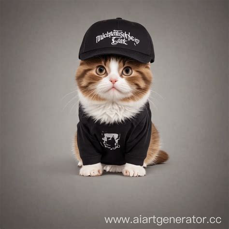 Munchkin Cat Wearing Cap And Tshirt Ai Art Generator