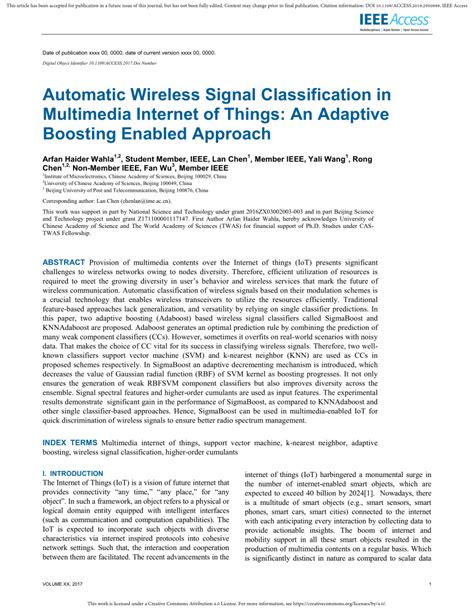 Pdf Automatic Wireless Signal Classification In Multimedia Internet Of Things An Adaptive