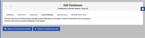 Importe Database Virtualmin Virtualmin Community