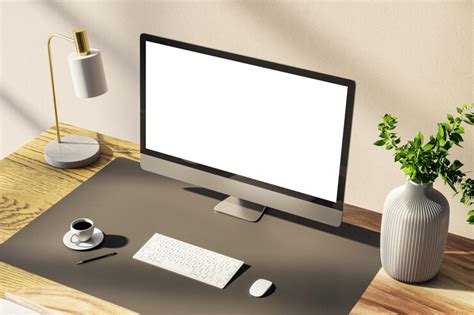 Premium Photo Contemporary Desktop Monitor Setup With Keyboard Mouse