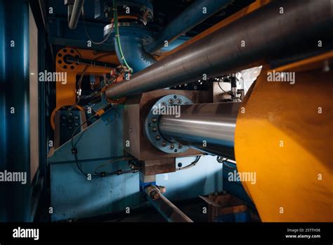 Industrial Machinery Close Up Showcasing Intricate Metal Components And Hydraulic Systems Stock