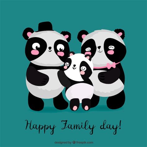 Feliz Día De La Familia Con Osos Panda En Estilo Hecho A Mano Vector