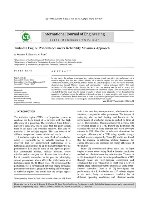 Pdf Turbofan Engine Performance Under Reliability Measures Approach