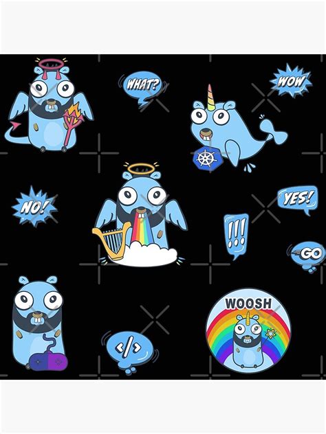 Golang Gopher Ghost And Kubernetes Set Premium Matte Vertical Poster