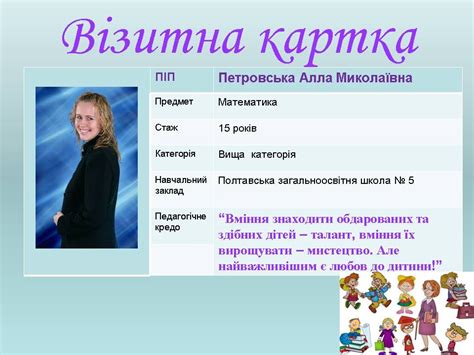Блог учителя математики Петровської Алли Миколаївни Візитка вчителя