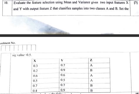 Solved 10 Evaluate The Feature Selection Using Mean And