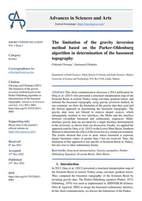 pdf the limitation of the gravity inversion method based on the parker oldenburg algorithm in