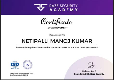 Netipalli Manoj Kumar On Linkedin Ethicalhacking Razzsecurity