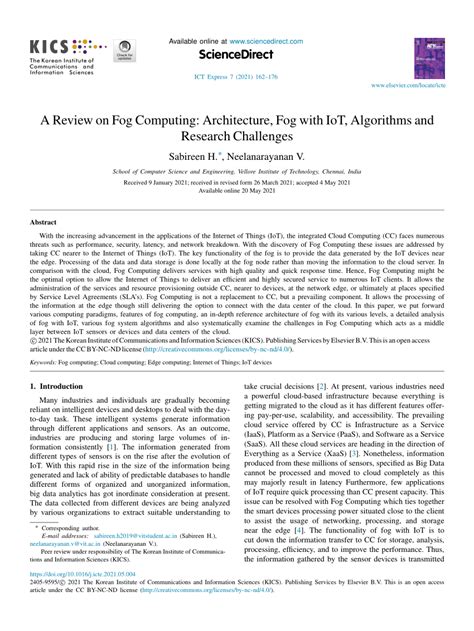 Pdf A Review On Fog Computing Architecture Fog With Iot Algorithms And Research Challenges