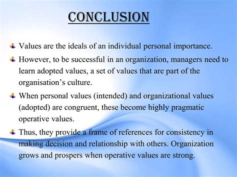 Values In Management Of Organisation Pptx