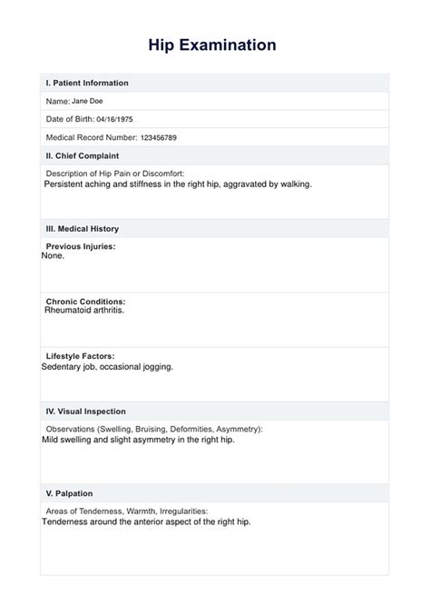 Hip Examination Template