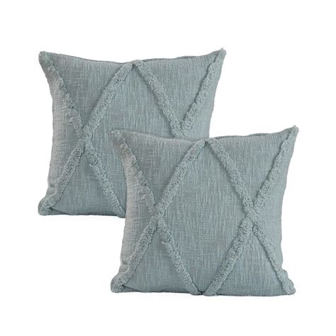 Lr Home Reed Pastel Blue Solid Tufted 100 Cotton 18 In X 18 In