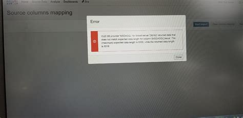 data importing with sql source application got error on source solumns mapping page questions
