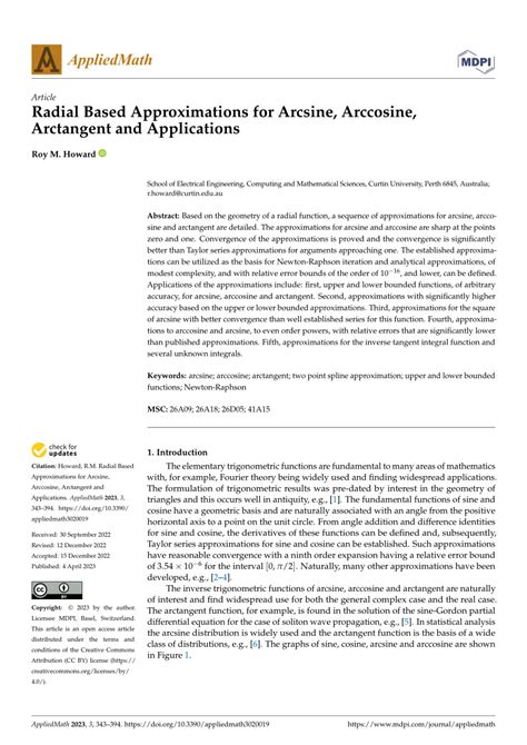 Pdf Radial Based Approximations For Arcsine Arccosine Arctangent