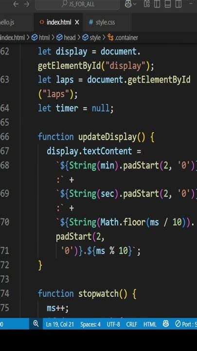 day 016 build stopwatch app with javascript ⏱️ html css js mini project shorts shortsfeed
