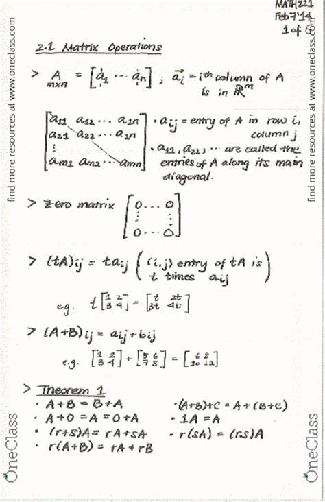 Math 221 Lecture Math221 21matrix Operationspdf Oneclass