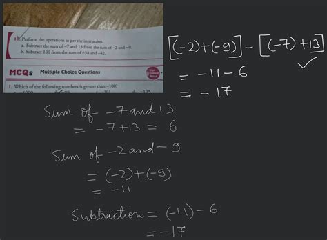 10 Perform The Operations As Per The Instructiona Subtract The Sum Of