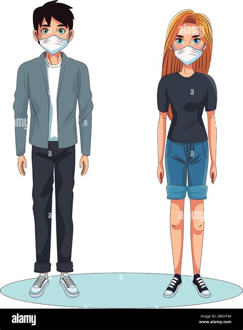 Couple Using Face Masks Characters Stock Vector Image And Art Alamy