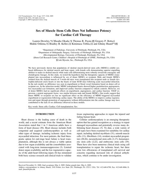 Pdf Sex Of Muscle Stem Cells Does Not Influence Potency For Cardiac