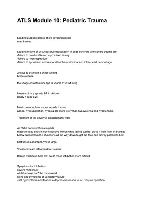 Atls Module 10 Pediatric Trauma Questions With Detailed Verified