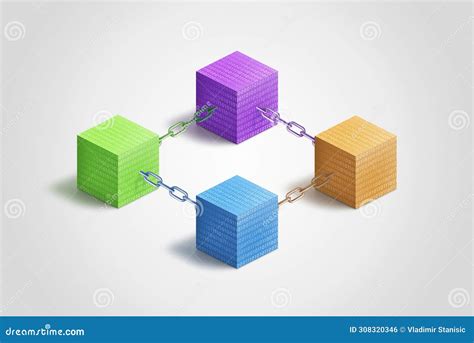 Colorful Blockchain Cubes Interconnected By Chains Adorned With Binary Code Symbolic Of