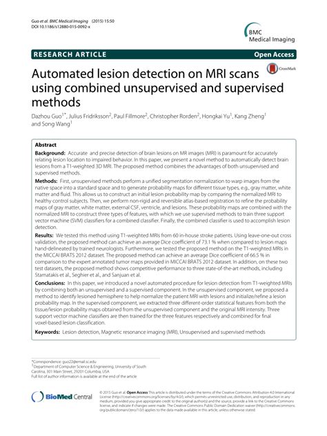 Pdf Automated Lesion Detection On Mri Scans Using Combined Unsupervised And Supervised Methods