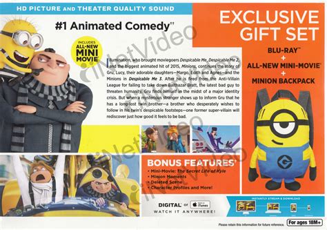 Despicable Me 3 Blu Ray Dvd Minion Backpack Exclusive T Set