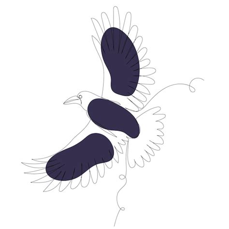 까마귀 하나의 연속 선 그리기 프리미엄 벡터