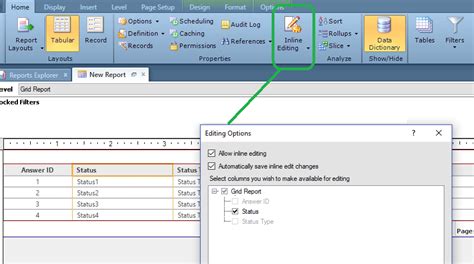 configuring a report to include inline editing oracle b2c service