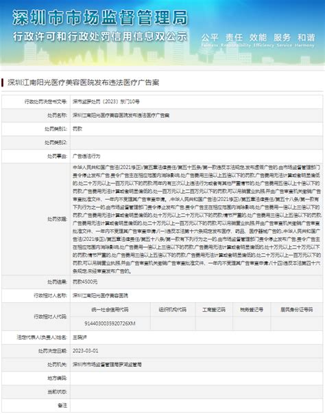深圳江南阳光医疗美容医院发布违法医疗广告被罚手机新浪网