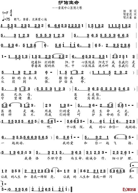 护佑生命简谱 娄底中心医院之歌 简谱大全 曲谱大全