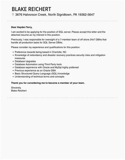 Sql Server Cover Letter Velvet Jobs