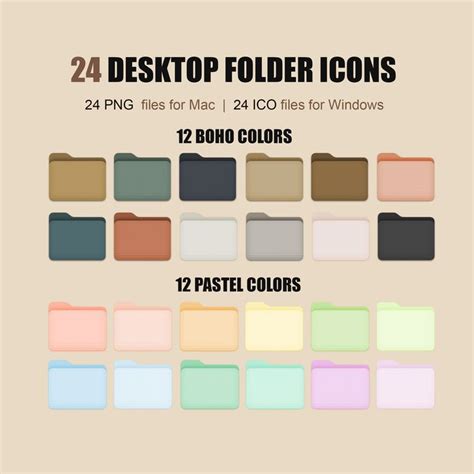 24 Desktop Folder Icons Boho Color Pastel Macpc Folder Icons Desktop Folder Icon Computer