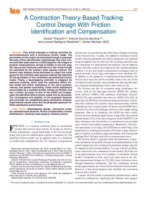 Pdf A Contraction Theory Based Tracking Control Design With Friction Identification And