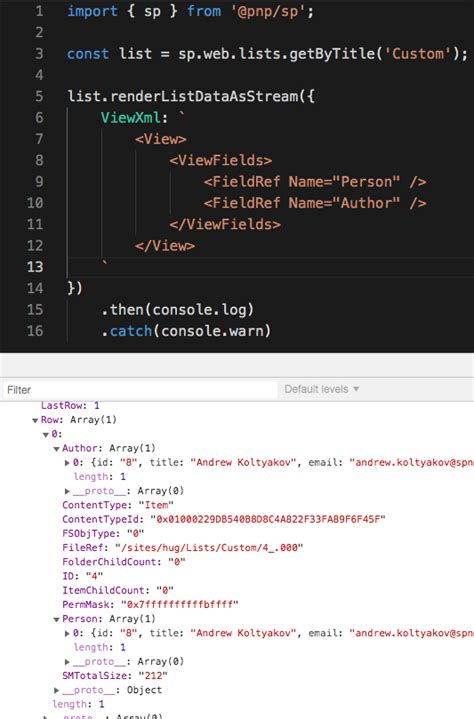 getitemsbycamlquery not returning people field expand value · issue 682 · pnp pnpjs · github