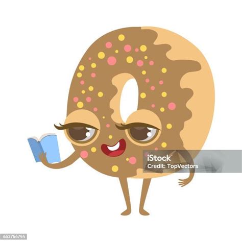 초콜릿 도넛 독서 책 귀여운 애니메이션 인간화 만화 음식 캐릭터 이모티콘 벡터 일러스트 귀여운에 대한 스톡 벡터 아트 및 기타 이미지 귀여운 도넛 독일 Istock