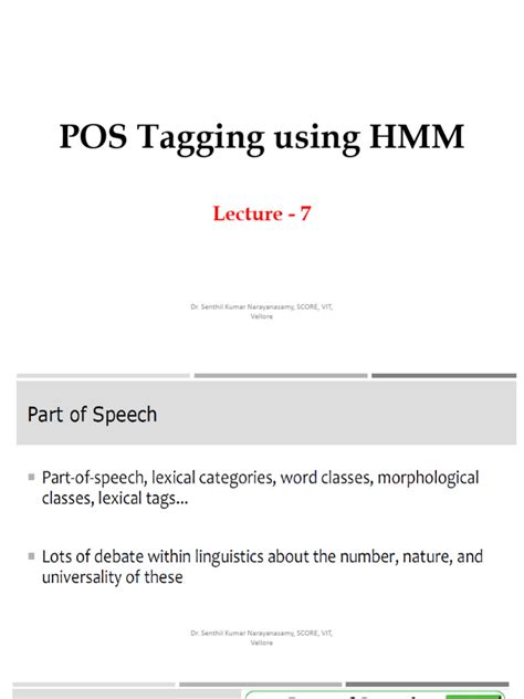 Lecture 17 Pos Tagging Using Hmm Pdf Part Of Speech Linguistic Morphology