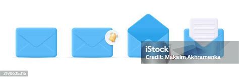 3d 스타일의 메일 봉투 아이콘 세트입니다 접히고 펼친 봉투 레이아웃과 문서와 알림 전자 및 클래식 메일 벡터 일러스트 레이 션 3차원 형태에 대한 스톡 벡터 아트 및 기타